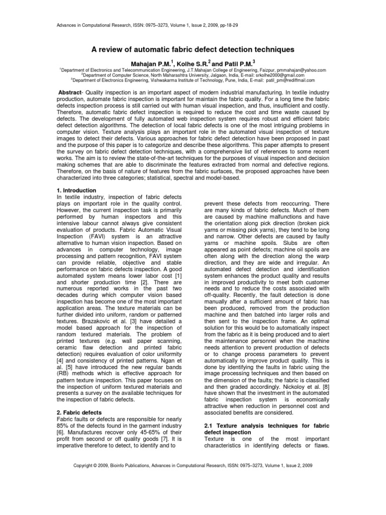 Fabric Defect Detection Techniques Pdf Wavelet Fourier Transform 0372