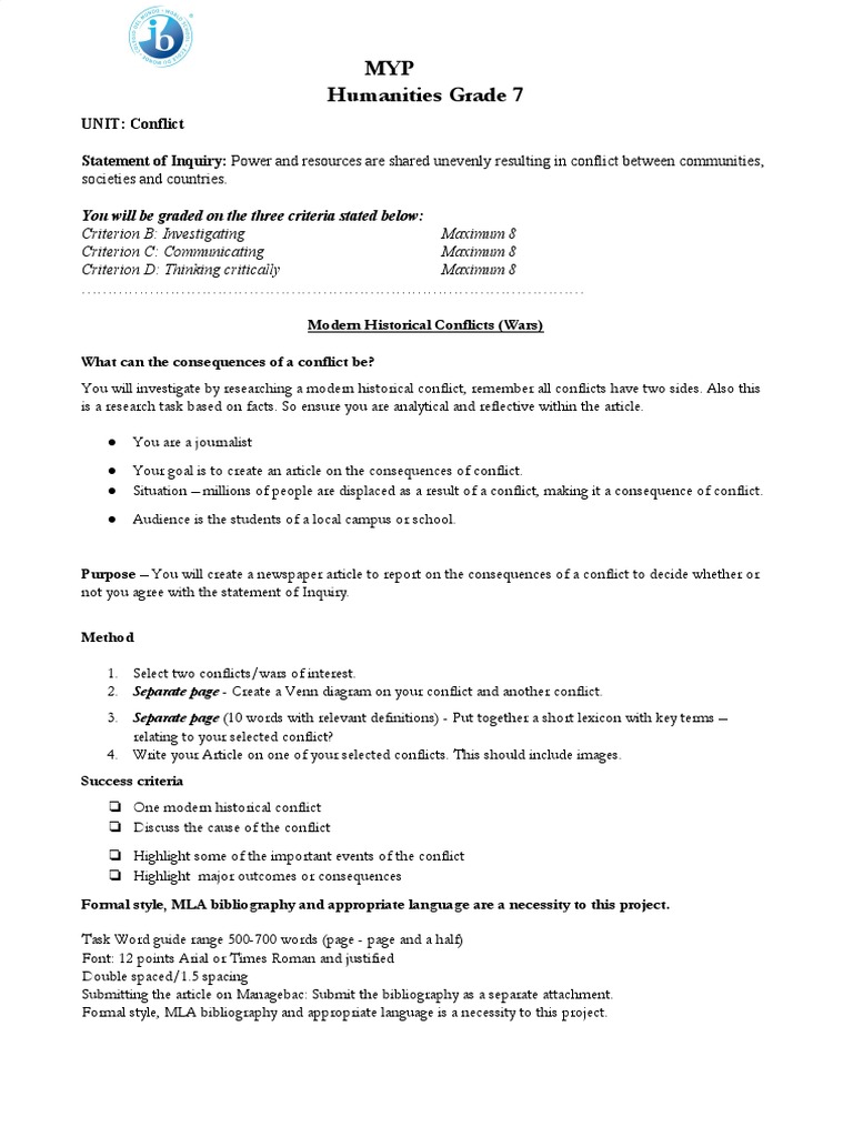 Conflict Grade 7 Assessment Task 2018 | PDF | Question | Grammar