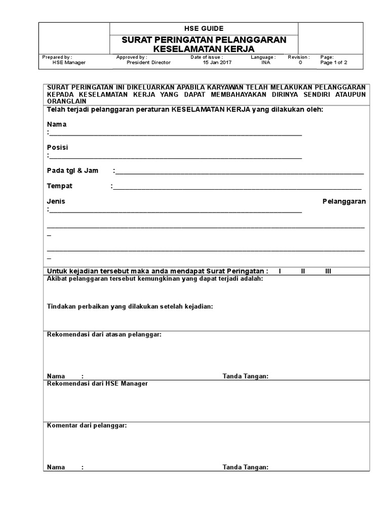 Surat Peringatan Pelanggaran Keselamatan | PDF