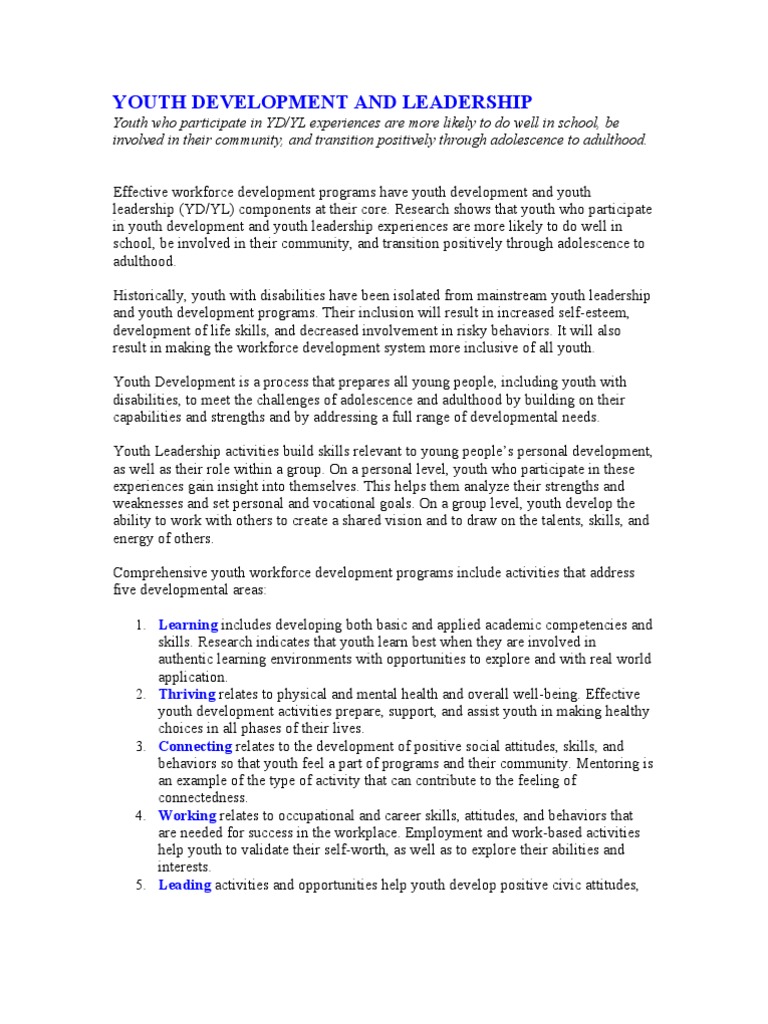 Youth Development | PDF | Workforce Development | Youth