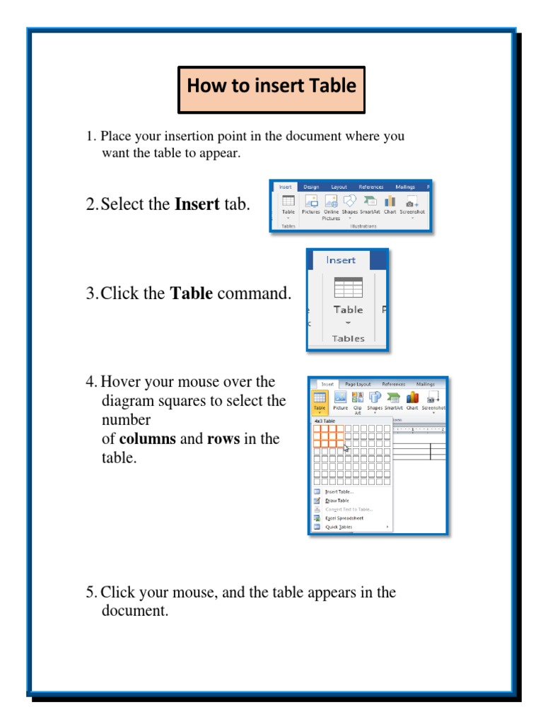 How To Insert Table: 2. Select The Insert Tab | PDF