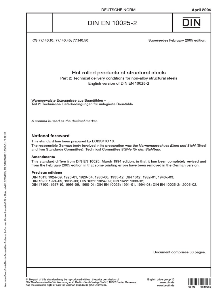 DIN EN10025-2 - Eng PDF | PDF | Europe Travel