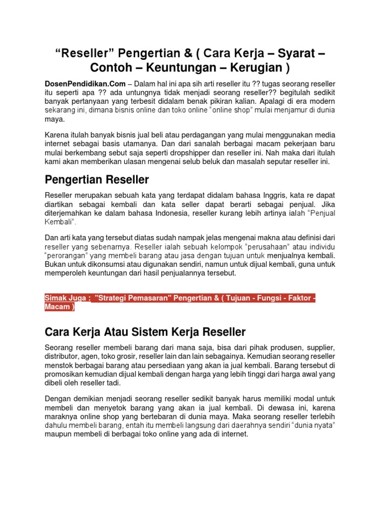 Reseller | PDF