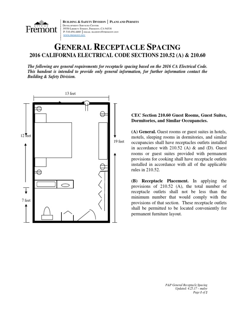 Eneral Eceptacle Pacing: 2016 California Electrical Code Sections 210. ...