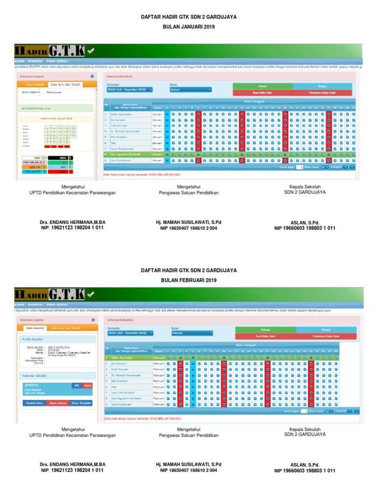 Daftar Hadir GTK | PDF