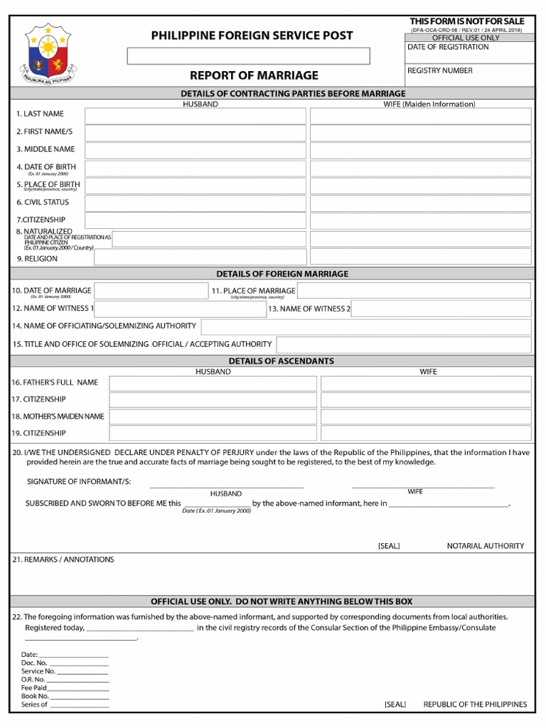 REPORT OF MARRIAGE FORM Revised 24 April 2018 PDF | PDF