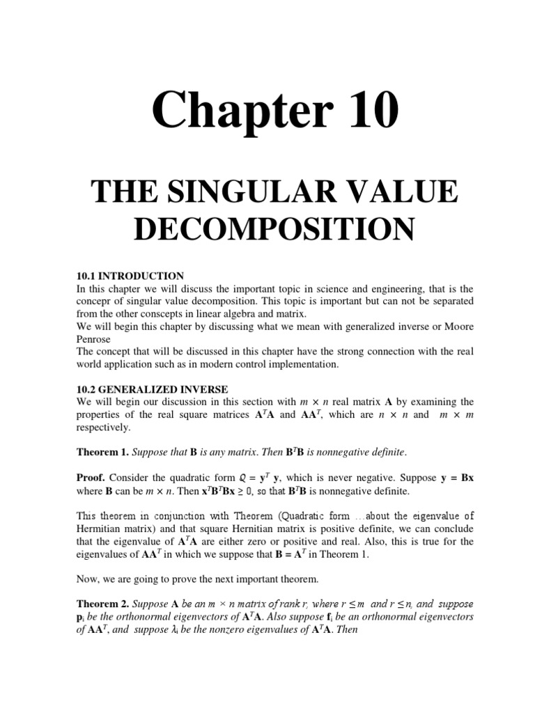 Chapter 10 The Singular Value Decomposition | PDF | Eigenvalues And Eigenvectors | Matrix ...