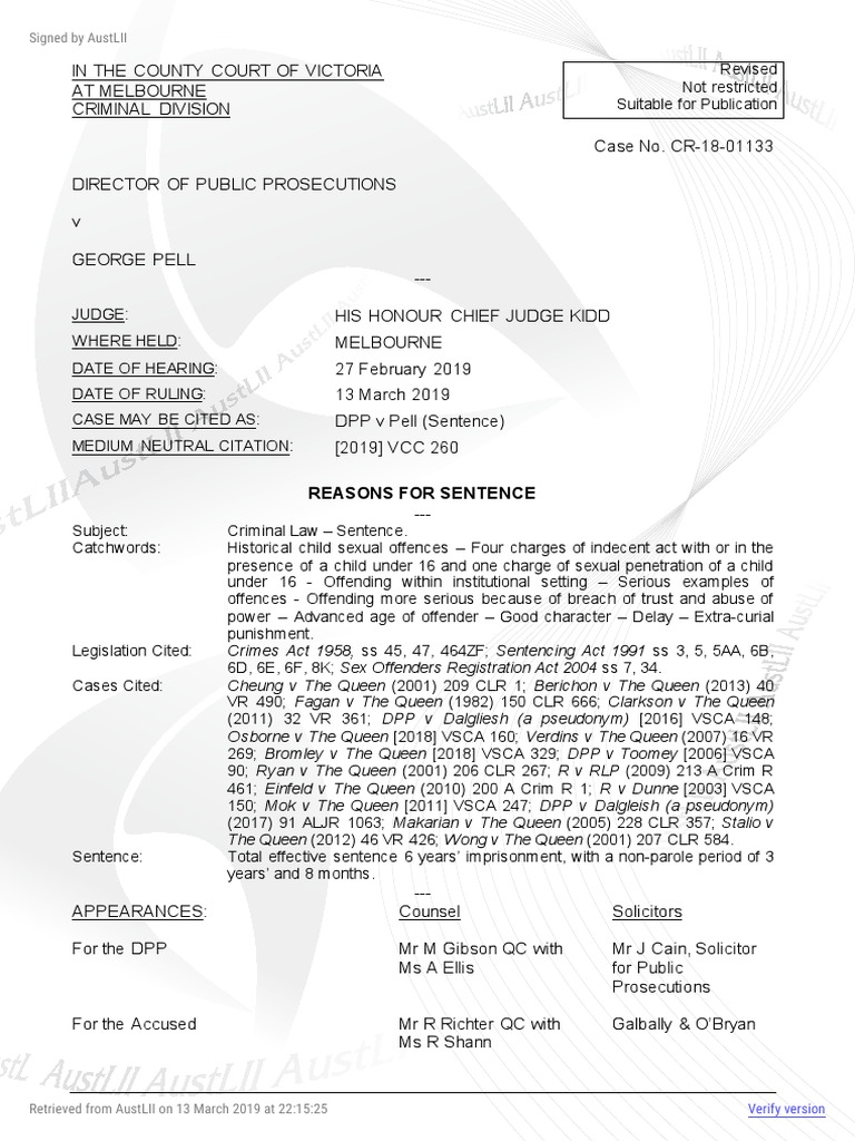 Chief Judge Kidd's Reasons For Sentence Upon The Conviction of Cardinal ...