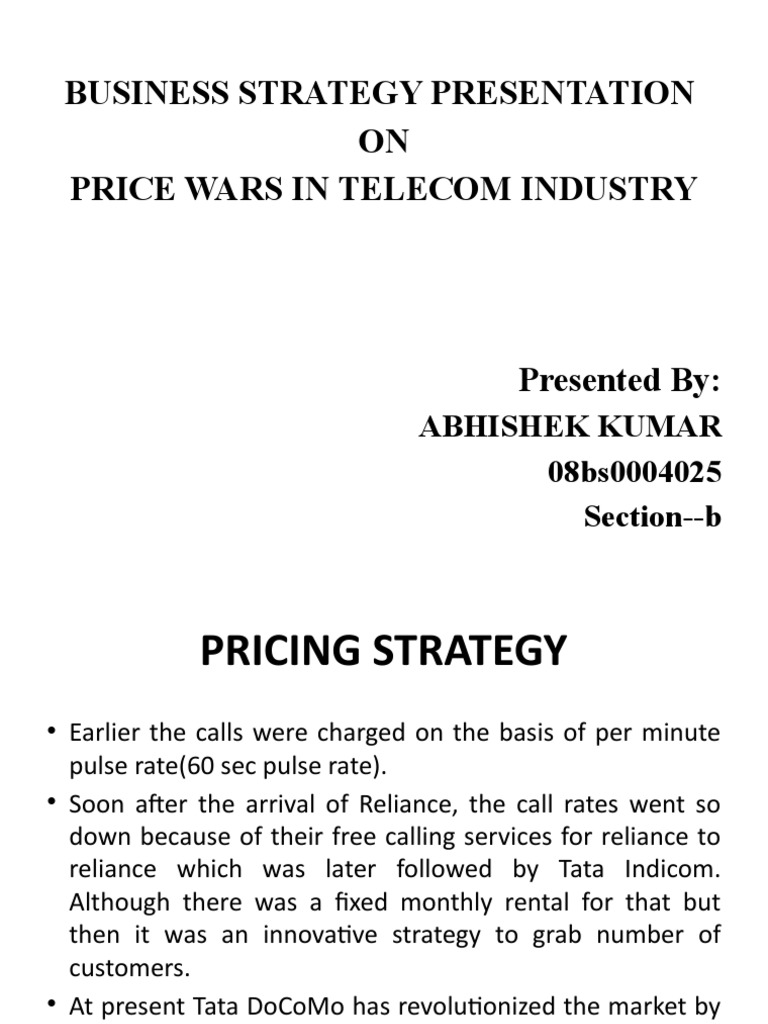Business Strategy Presentation ON Price Wars in Telecom Industry | PDF