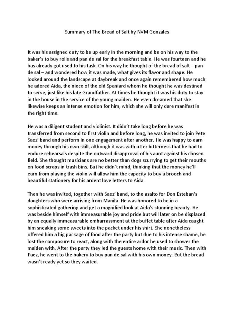 Summary of The Bread of Salt by NVM Gonzales | PDF