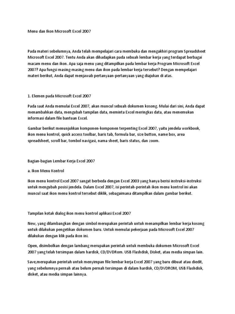 Menu Dan Ikon Microsoft Excel 2007 Pdf