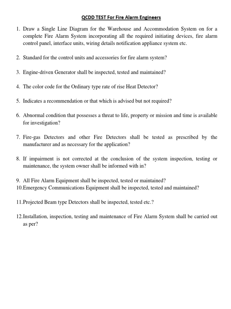 QCDD Test for Fire Alarm Engineers | PDF | Technology & Engineering