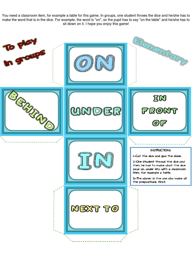 Prepositions of Place Words Dice Fun Activities Games Games 71893