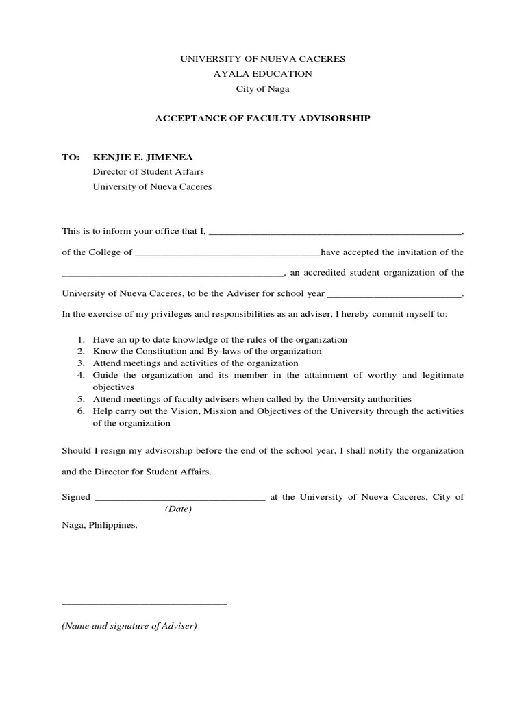 Acceptance of Faculty Advisorship: (Date) | PDF