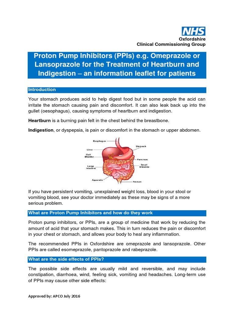 Proton Pump Inhibitors Patient Information Leaflet | PDF | Indigestion ...