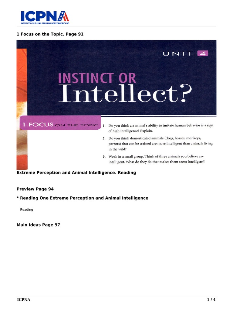 Unit 4 Instinct or Intellect | PDF
