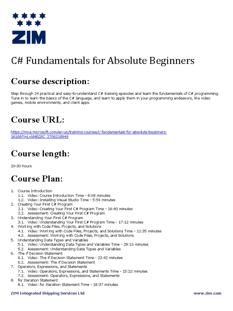 C# Fundamentals For Absolute Beginners: Course Description | PDF | C ...