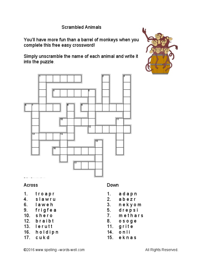 Scrambled Animals Crossword | PDF | Crossword | Puzzles