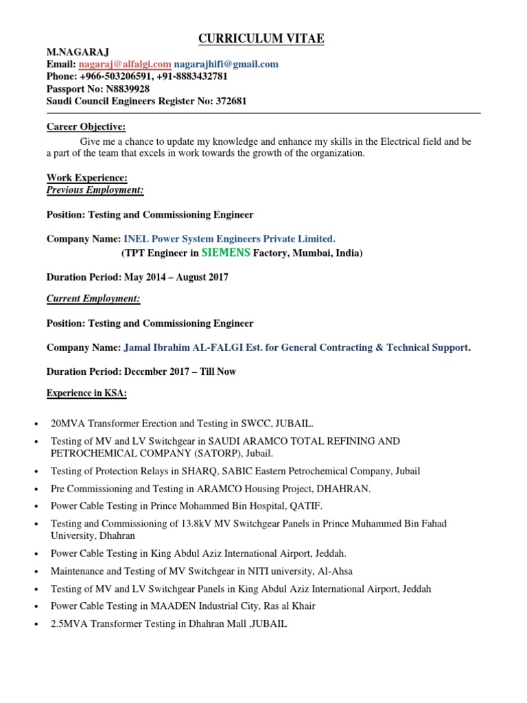 Electrical Testing Engineer CV | PDF | Electricity | Electromagnetism