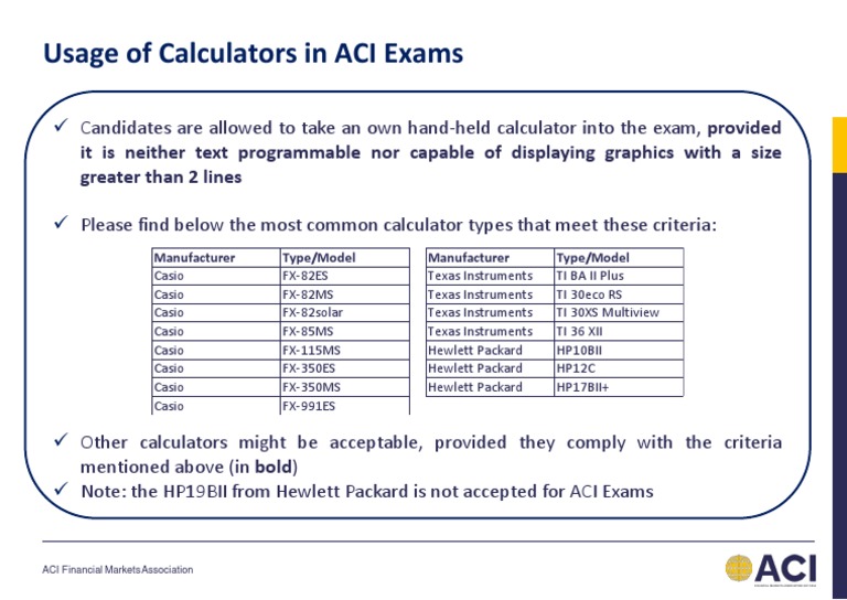 Usage of Calculators in Aci Exams Nov 2018 | PDF