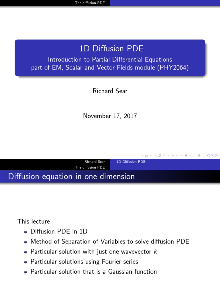 1D Diffusion PDE | PDF | Partial Differential Equation | Trigonometric Functions