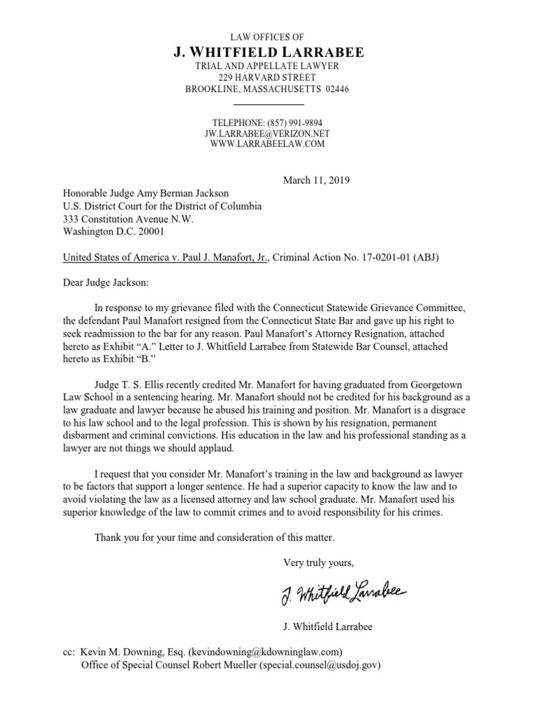 Letter To Judge Berman Jackson From J. Whitfield Larrabee | PDF