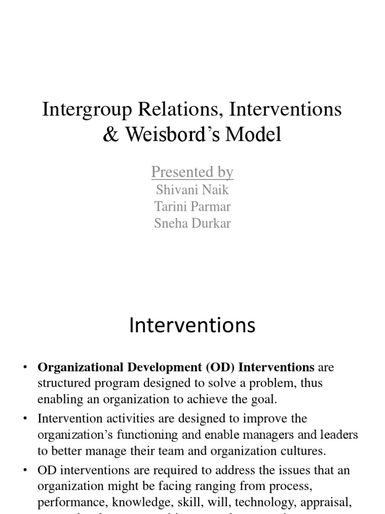 Intergroup Relation, Interventions and Weisbord Model | PDF | Team Building | Applied Psychology