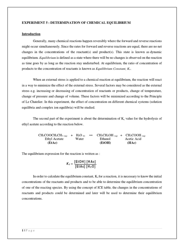 Lab Procedure Experiment 5 - PC | PDF | Chemical Equilibrium ...