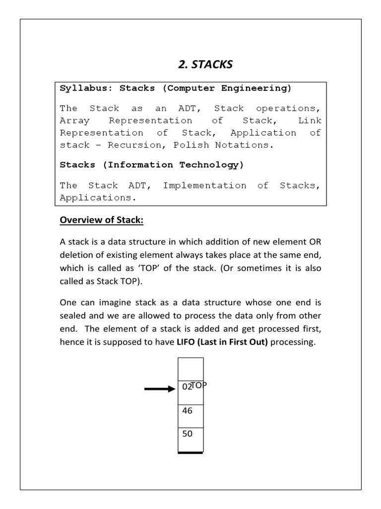 Stacks Data Structures | PDF | Subroutine | Notation Stacks Data Structures | PDF | Subroutine | Notation