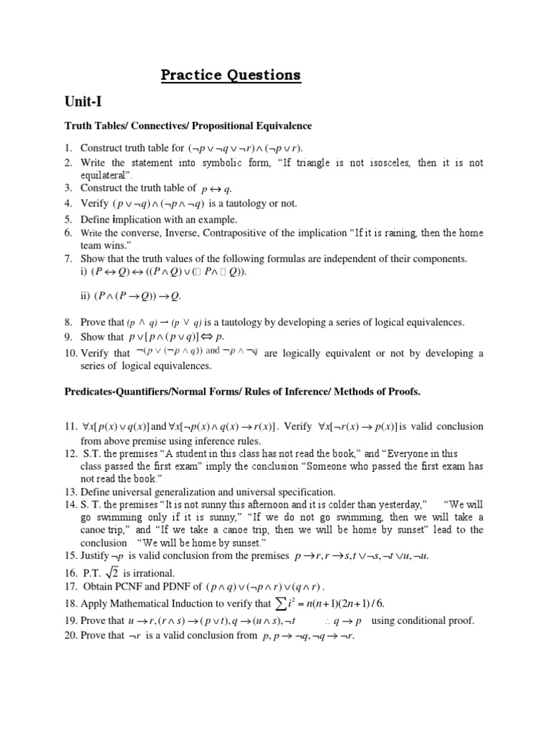 Propositional Logic Practice Questions | PDF | Science & Mathematics