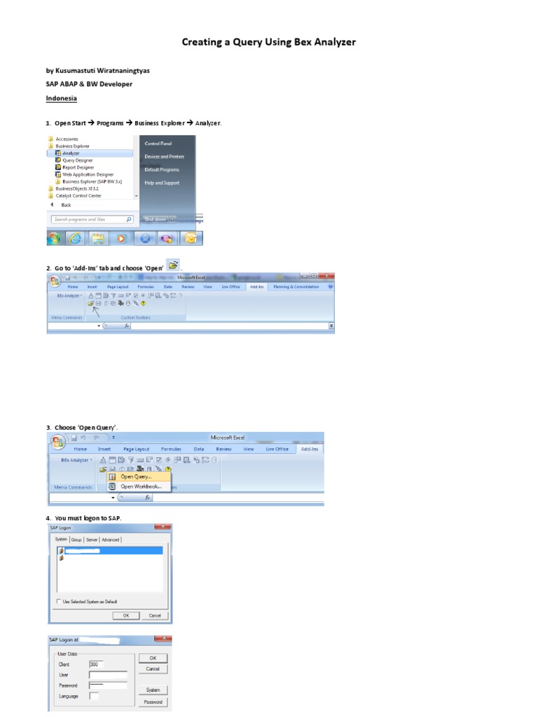 Creating A Query Using Bex Analyzer | PDF | Data Management | Computer Data
