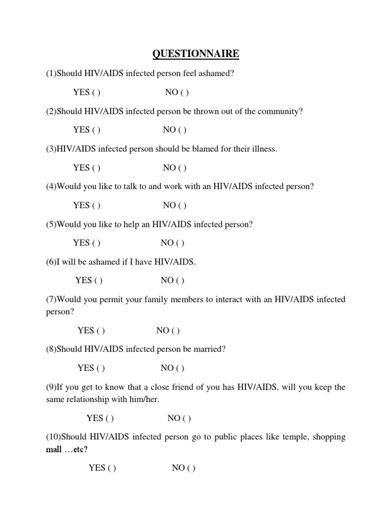 HIV/AIDS Awareness Attitude Questionnaire | PDF