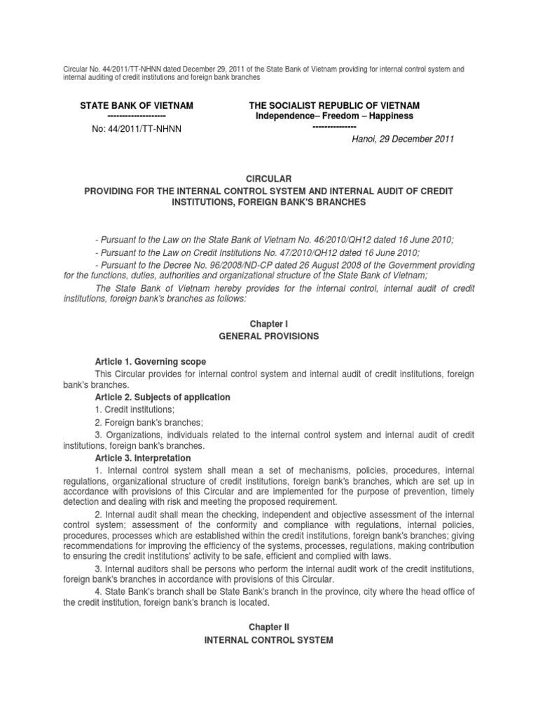 Circular No 44 | PDF | Internal Audit | Internal Control