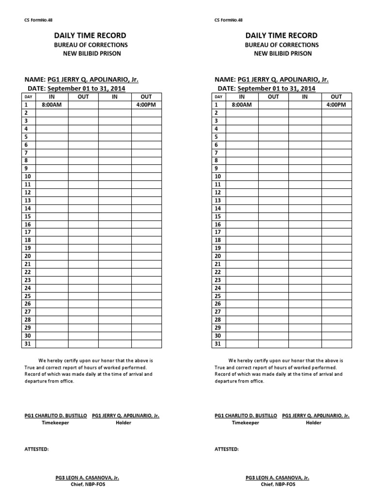 Daily Time Record Daily Time Record | PDF