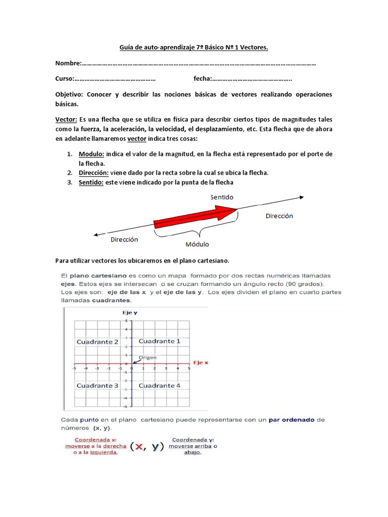 Guía U 1 Vectores 7º Basico Pdf Vector Euclidiano Sistema De