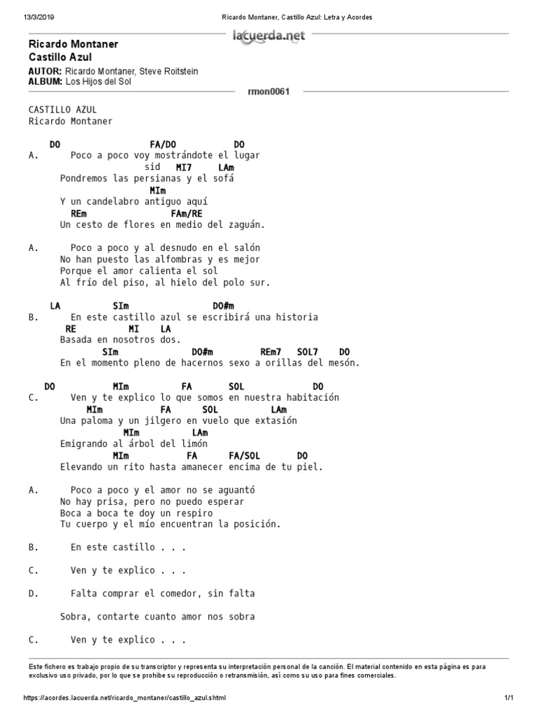 Ricardo Montaner, Castillo Azul - Letra y Acordes | PDF