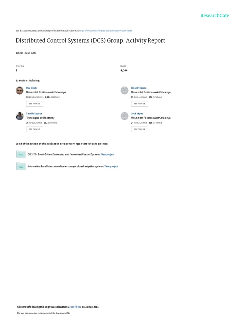 DCS Group Activity Report 2006 | PDF | Control Theory | Scheduling ...