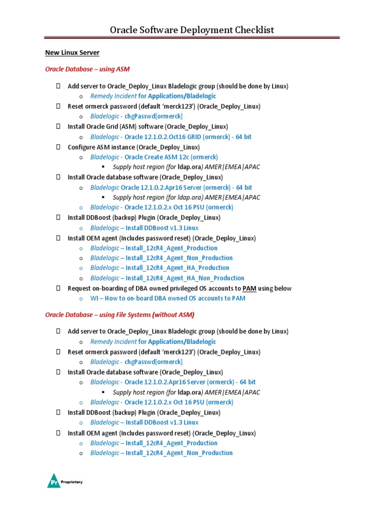 Oracle Software Deployment Checklist: New Linux Server | PDF | Oracle ...