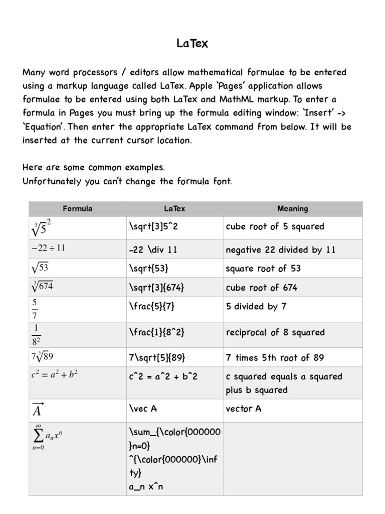 Formula Latex Meaning | Pdf | Elementary Mathematics | Mathematical Objects