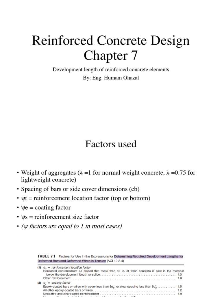 Development Length - Chapter 7 - Reinforced Concrete Design | PDF ...