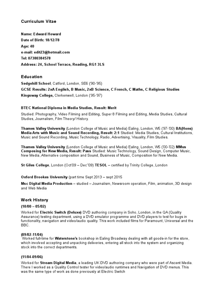 Edward Howard CV | PDF | English As A Second Or Foreign Language | Teachers