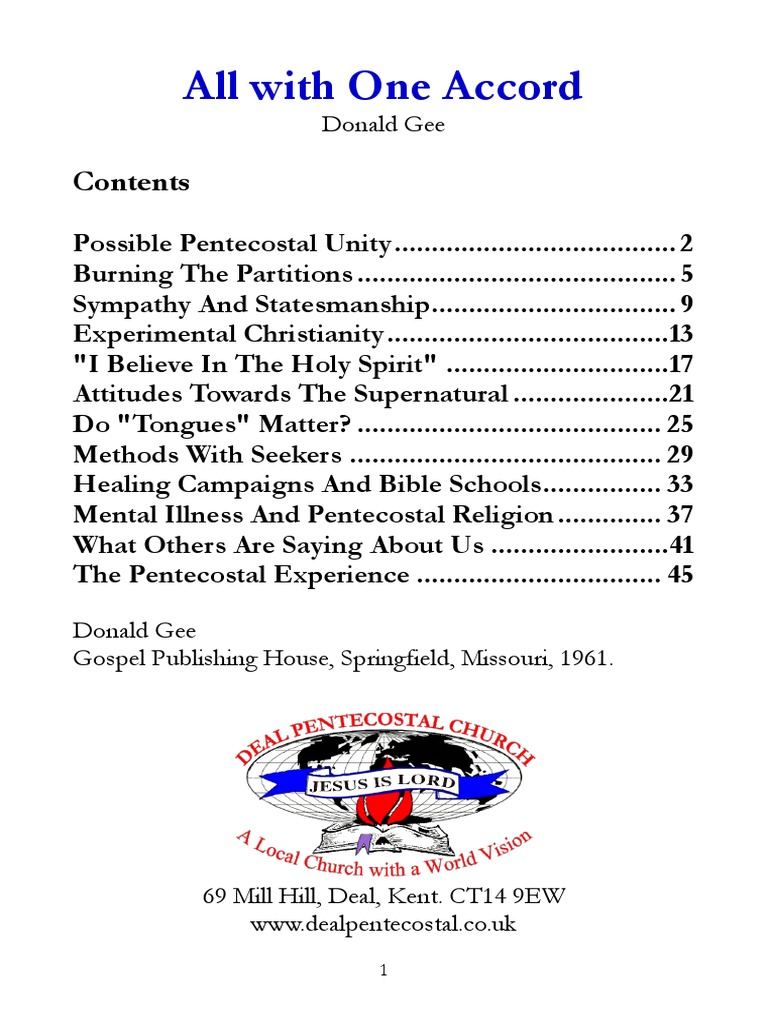 Donald Gee, All With One Accord | PDF | Pentecostalism | Glossolalia