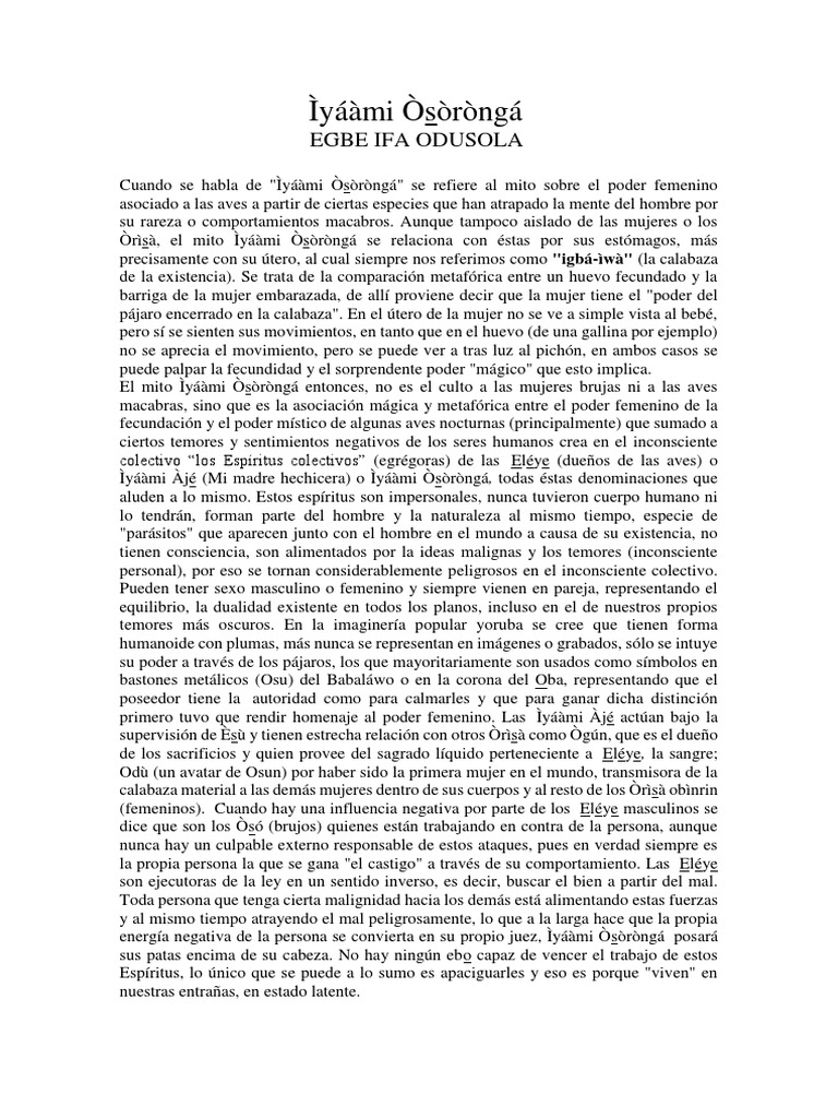 El Poder Mítico de Ìyáàmi Òsòròngá | PDF | Brujería | Mujer