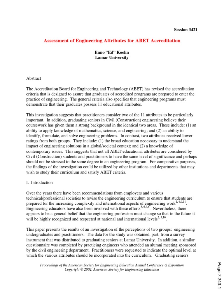 Assessment of Engineering Attributes For Abet Accreditation | PDF ...