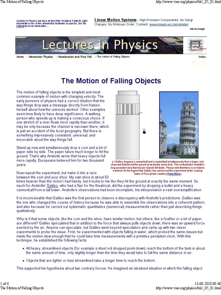 The Motion of Falling Objects | PDF | Galileo Galilei | Aristotle