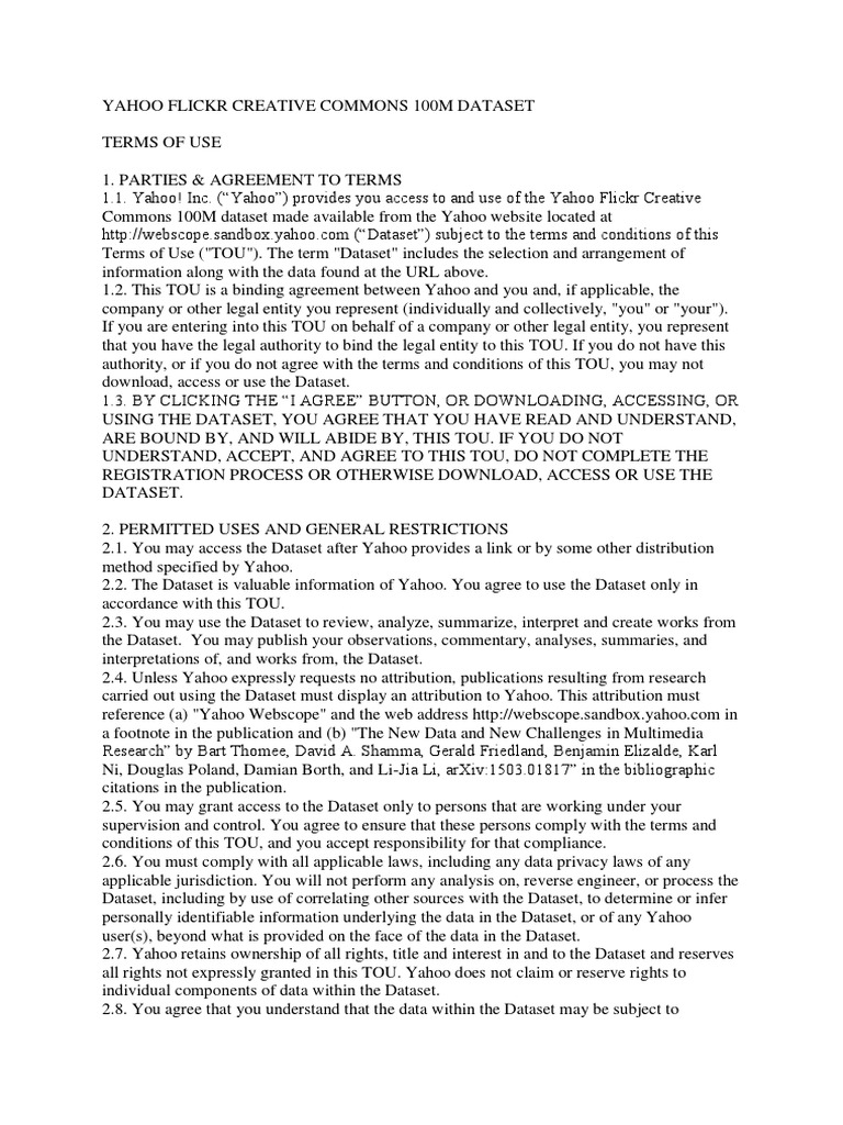 Yahoo Flickr Creative Commons 100m Dataset | PDF | Yahoo! | License