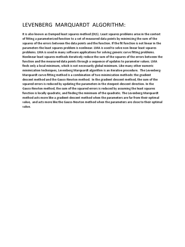 Levenberg Marquardt Algorithm | PDF
