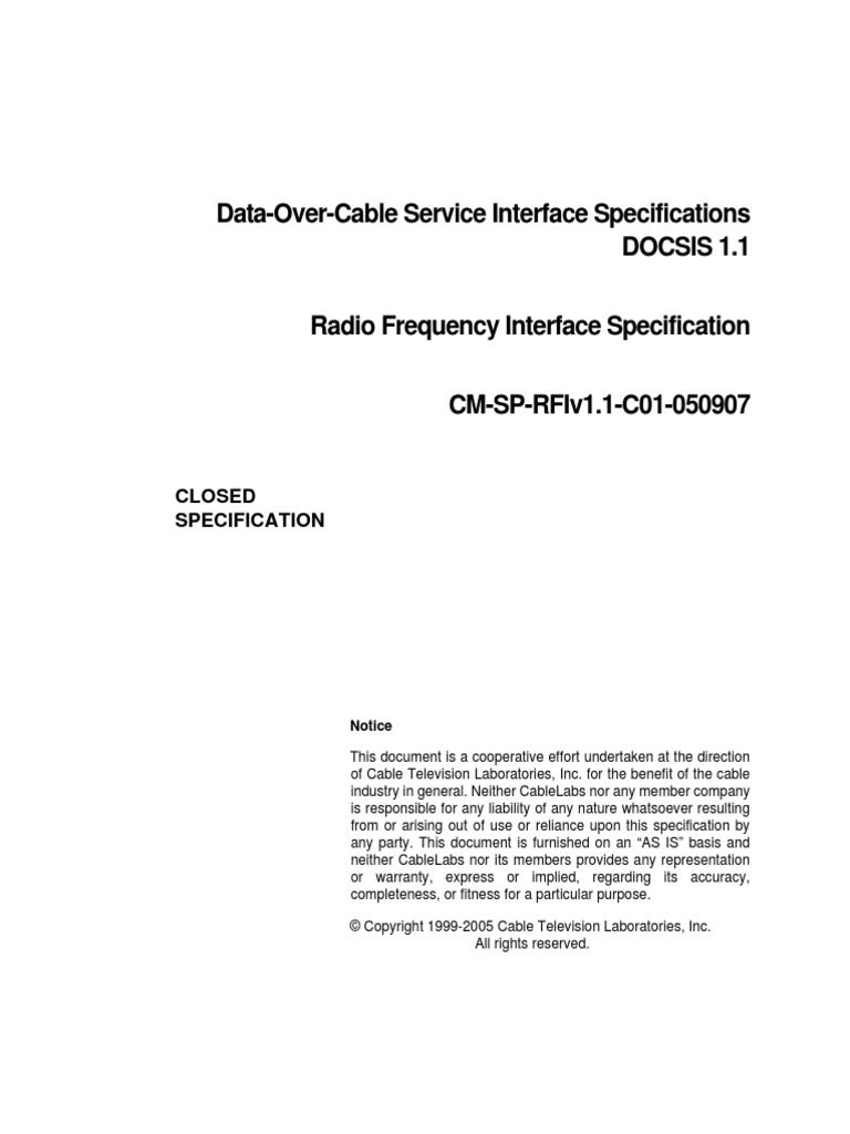 Data-Over-Cable Service Interface Specifications Docsis 1.1: Closed Specification | PDF ...