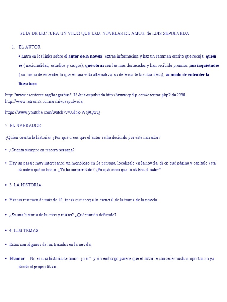 Guía de Lectura Un Viejo Que Leia Novelas de Amor | PDF | Novelas | Humor