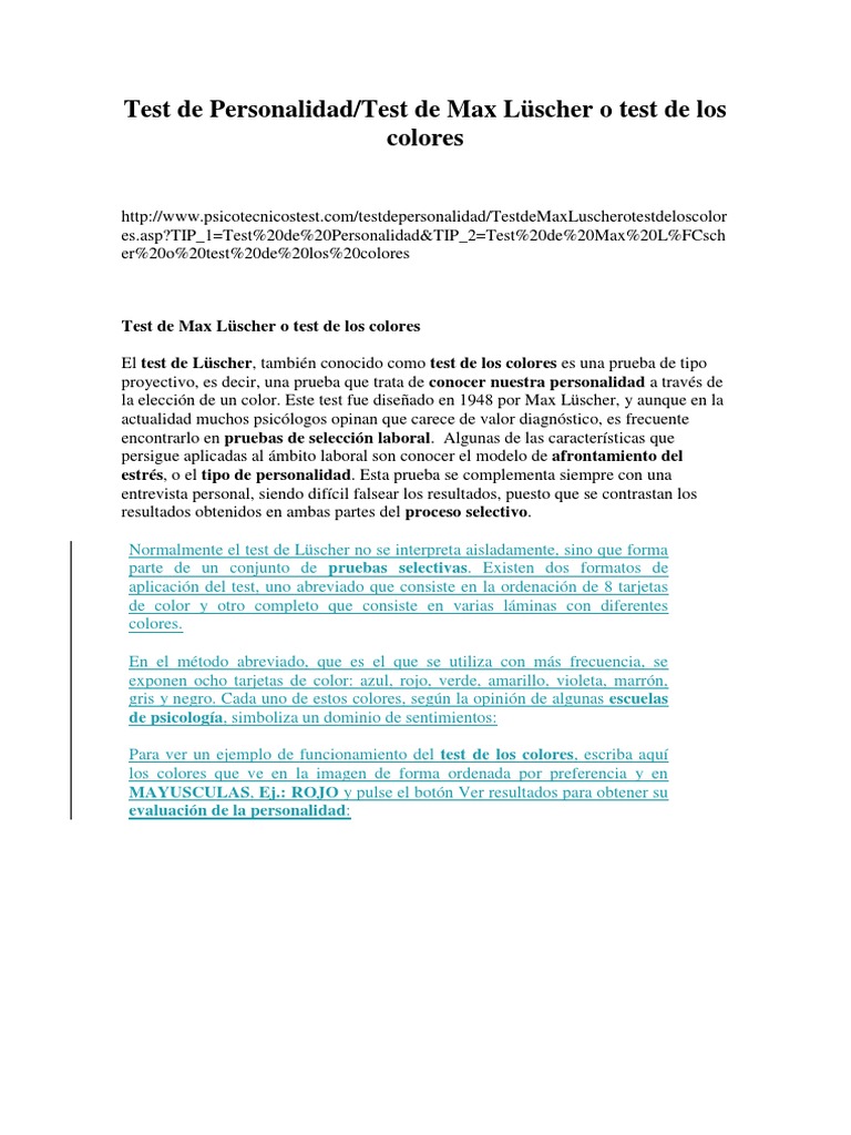 Test de Los Colores de Max Lüscher | PDF | Color | Sicología